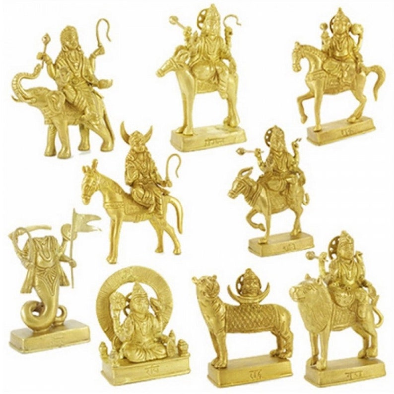 Navagraha Brass Idol Set. 9 Planet Statues, Hindu Religion God ...