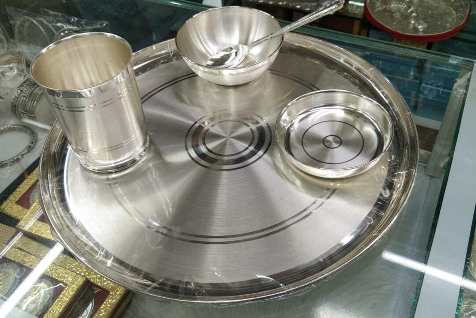 Pure Silver Dinner Set / Thali Set, Complete Pure Silver Dinner Set for ...