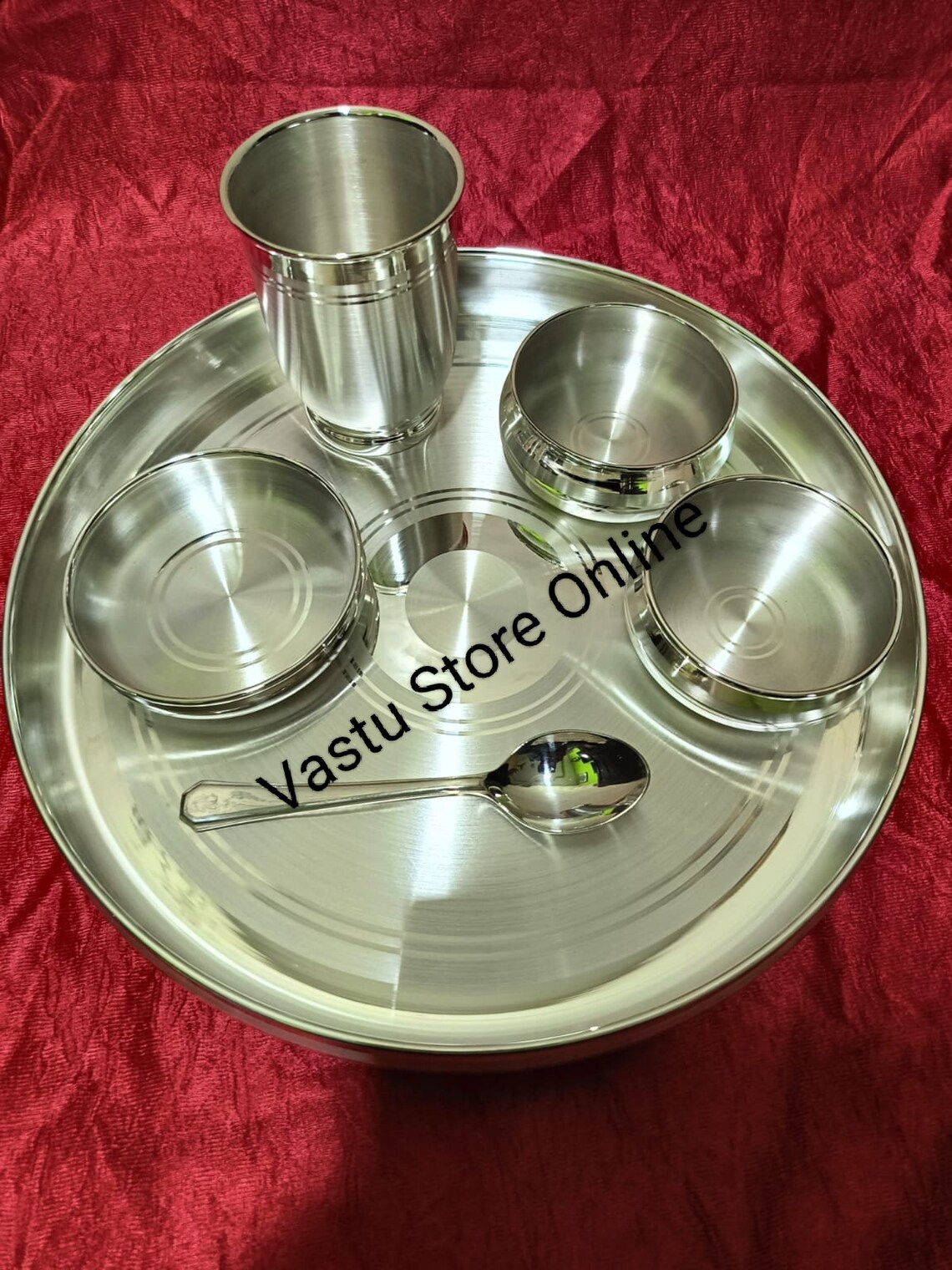 999 Pure Silver Dinner Set / Utensils Silver Thali Set, Complete Pure ...