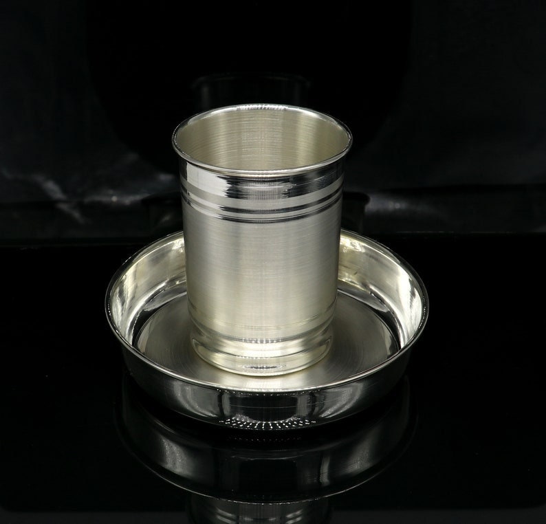 999 Fine Silver Water Glass and Milk Tumbler or Plate, Silver Vessel ...