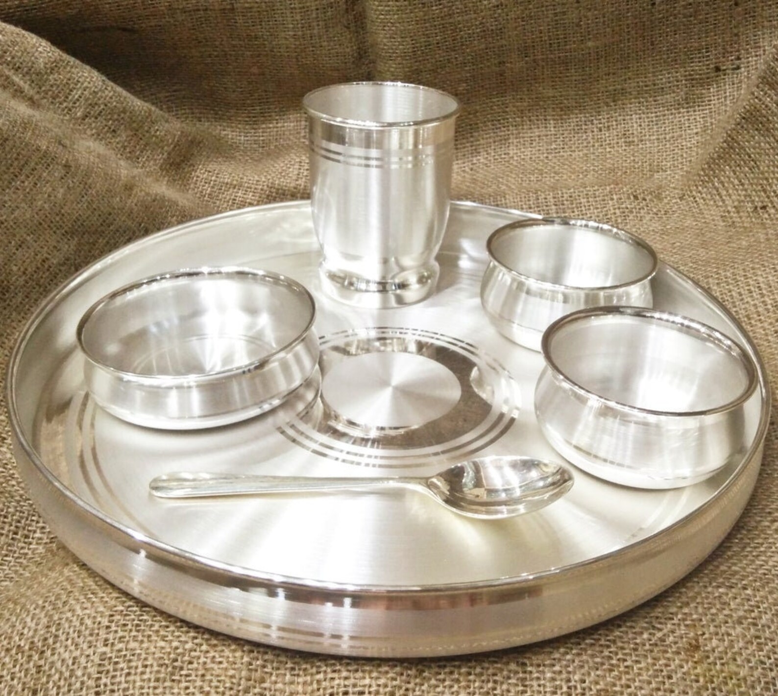 999 Pure Silver Dinner Set / Utensils Silver Thali Set - Etsy