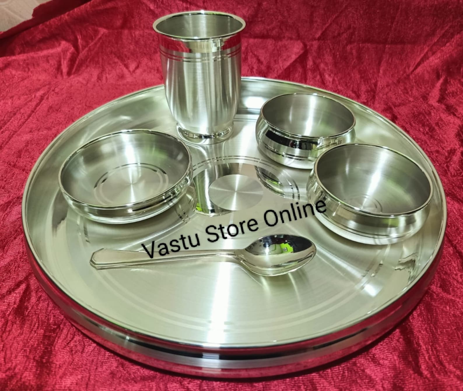 999 Pure Silver Dinner Set / Utensils Silver Thali Set, Complete Pure ...