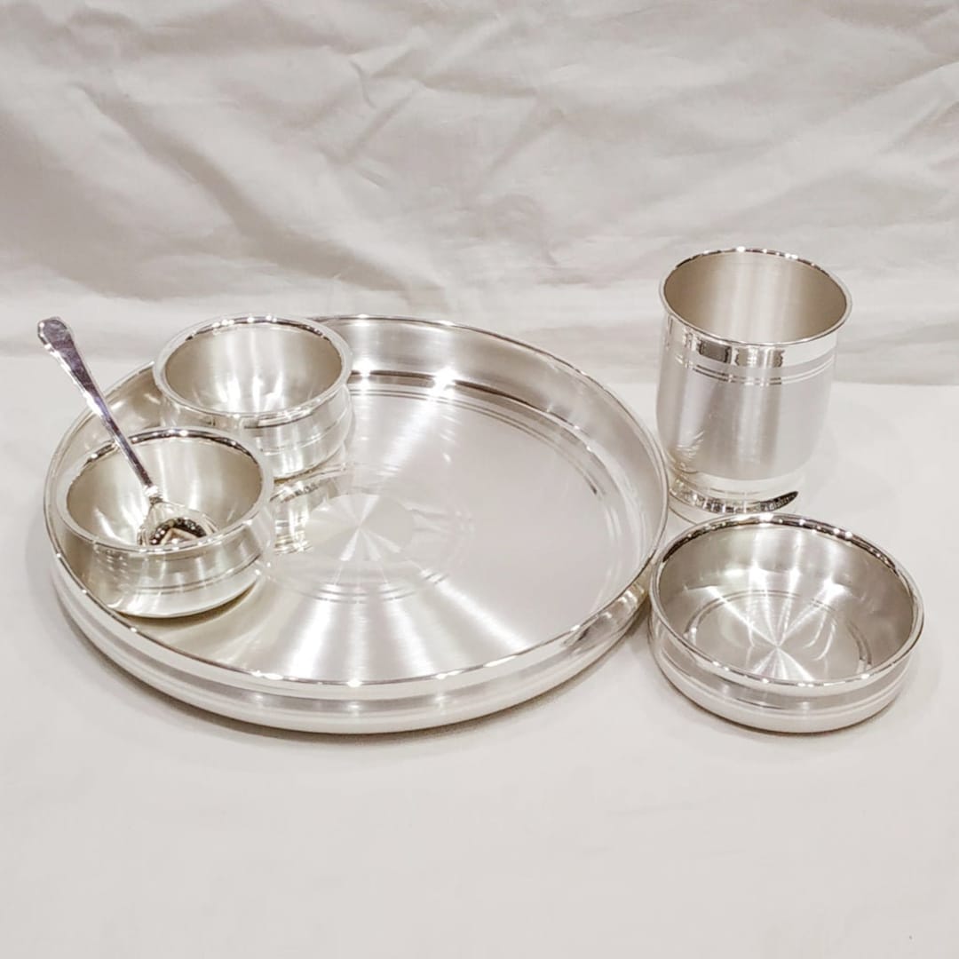 12" Size - 999 Pure Silver Dinner Set / Thali Set, Complete Pure Silver ...