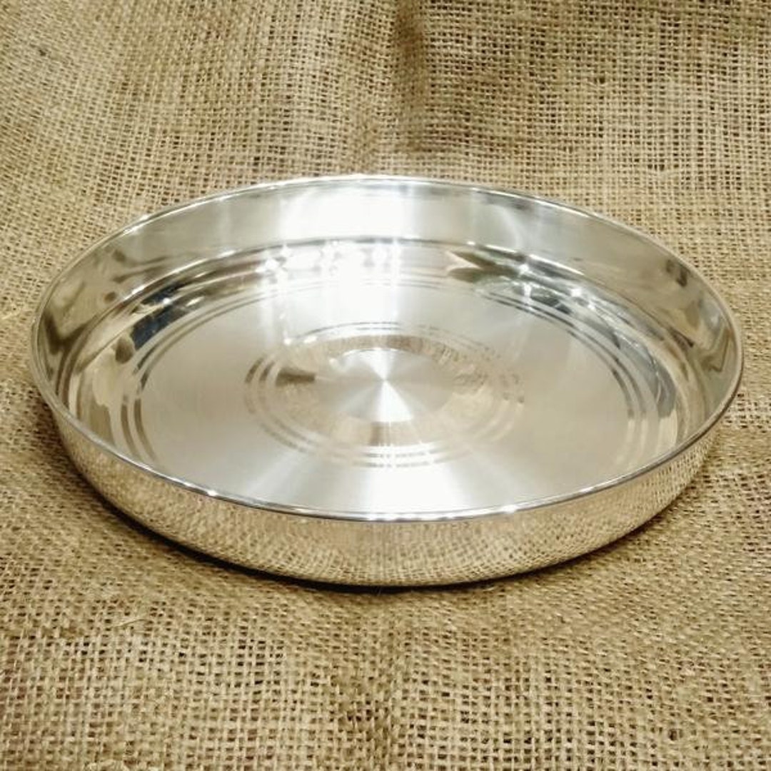 999 Fine Pure Silver Handmade Solid Plan Thali, Plate/ Tray for Prasad ...