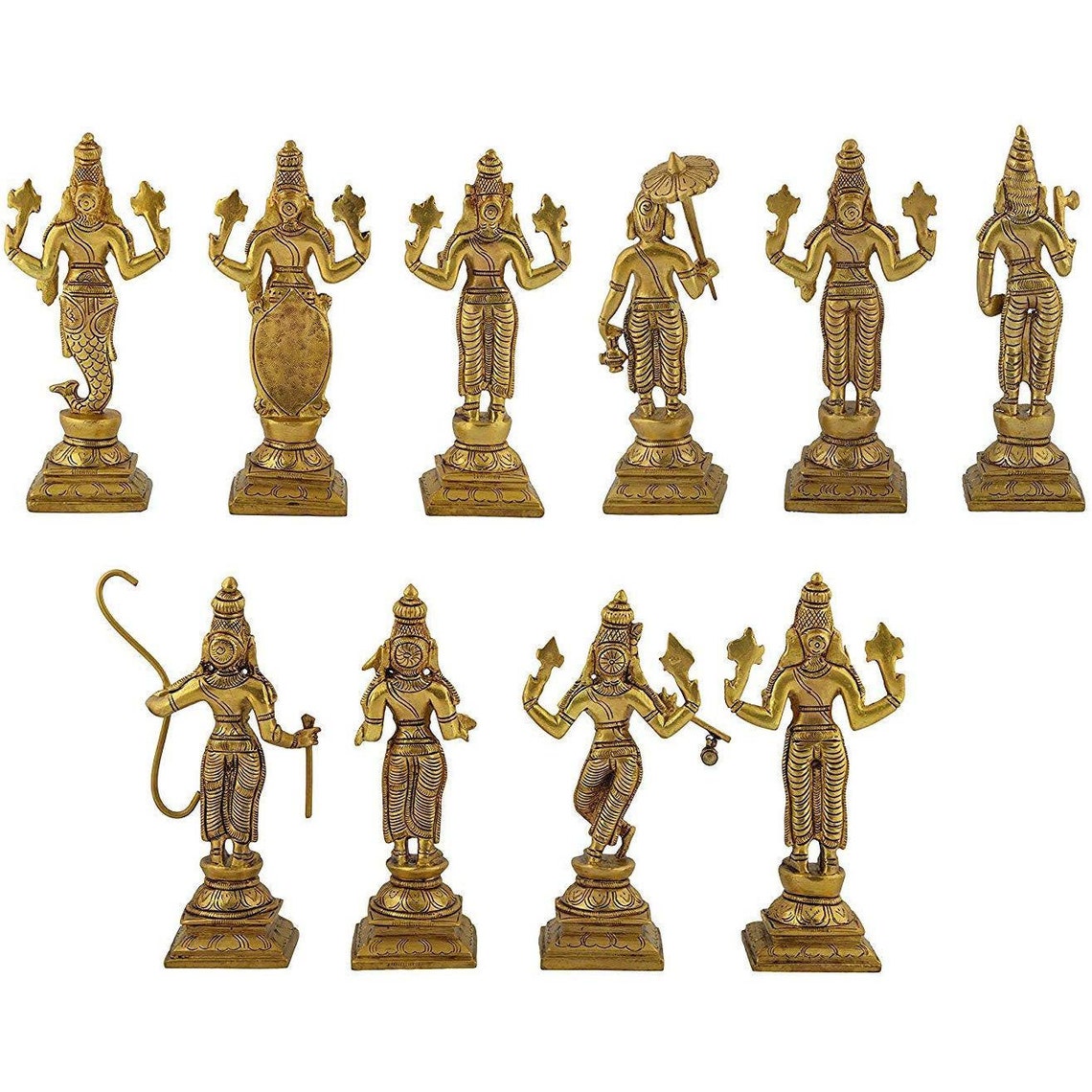 Brass Dashavatara Dasavatharam of Lord Vishnu Statues Ten Incarnations ...