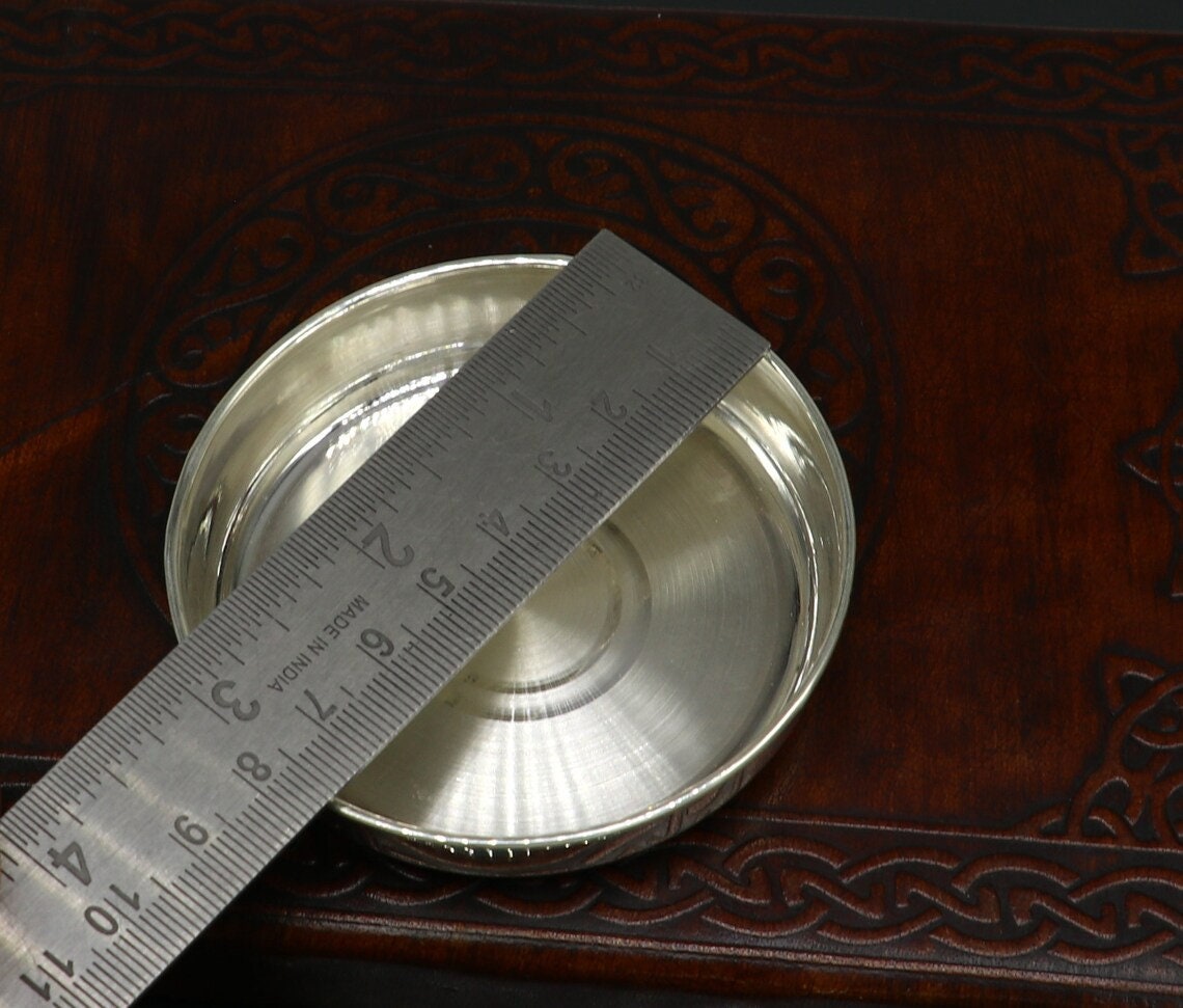 999 Fine Pure Silver Handmade Solid Plan Thali, Plate/ Tray for Prasad ...