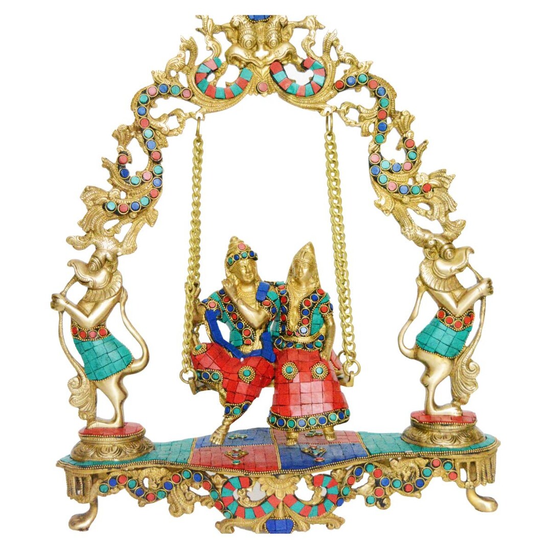Brass Radha Krishna Stone Work Statue on Swing - Etsy