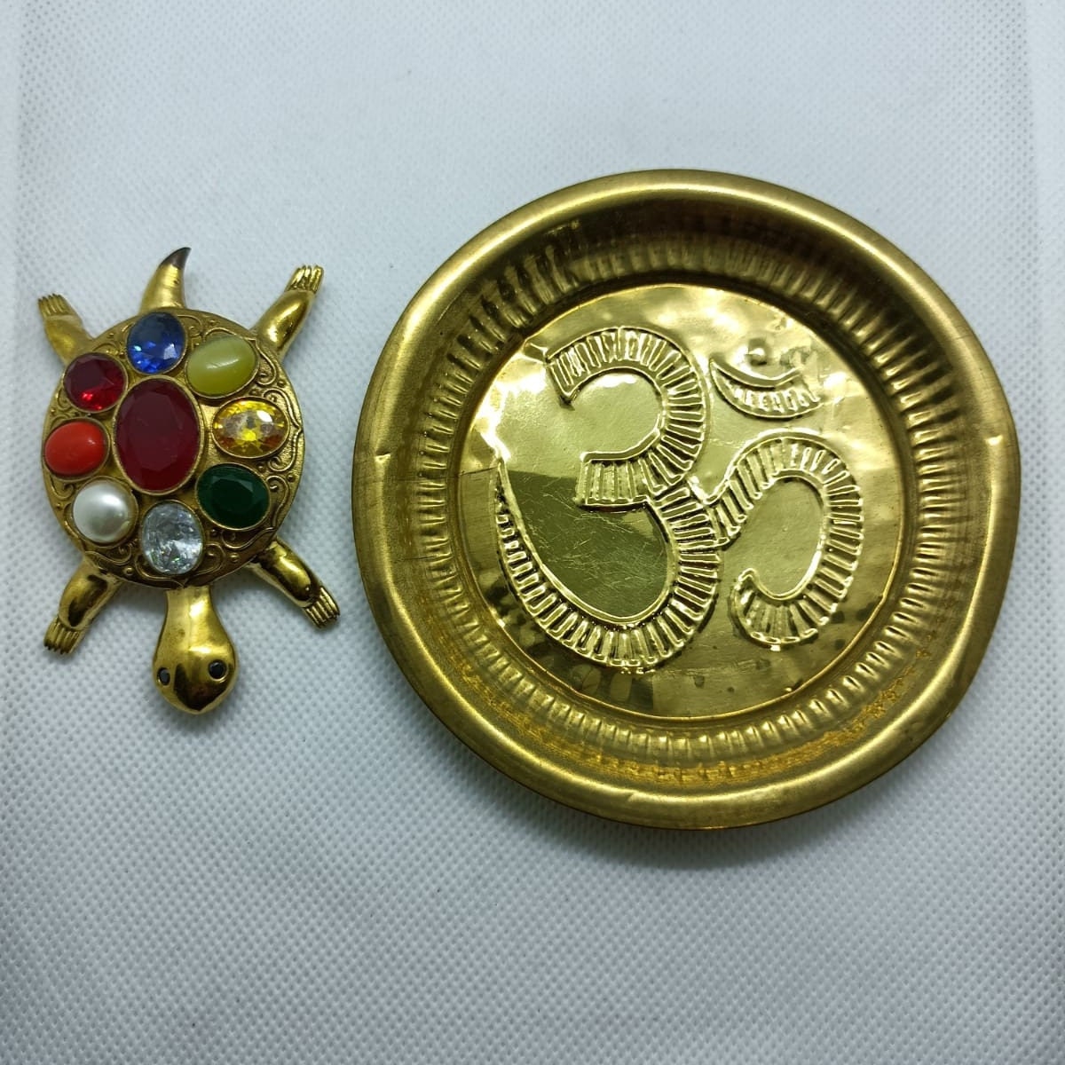 Navgrah Stones Gold Plated Tortoise With Plate for Pooja and Temple Use ...