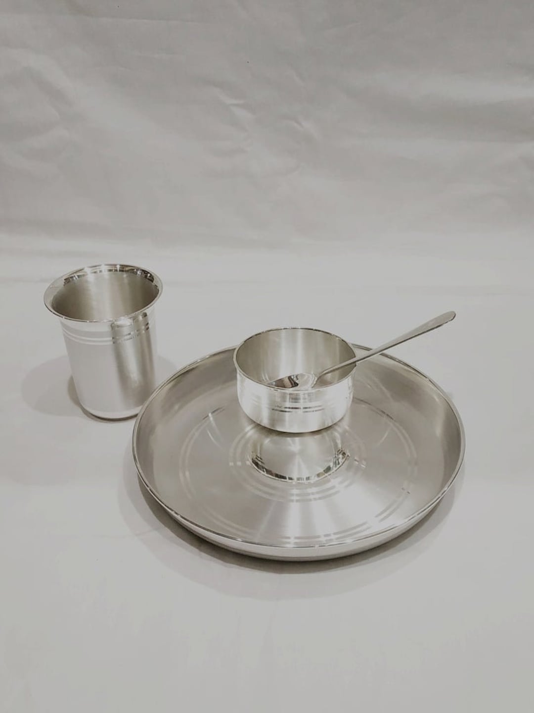 9" Size - Pure Silver Dinner Set / Thali Set, Complete Pure Silver ...