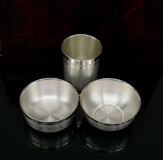 999 Pure Two Silver Combo Bowls and One Glass Silver Vessel | Etsy
