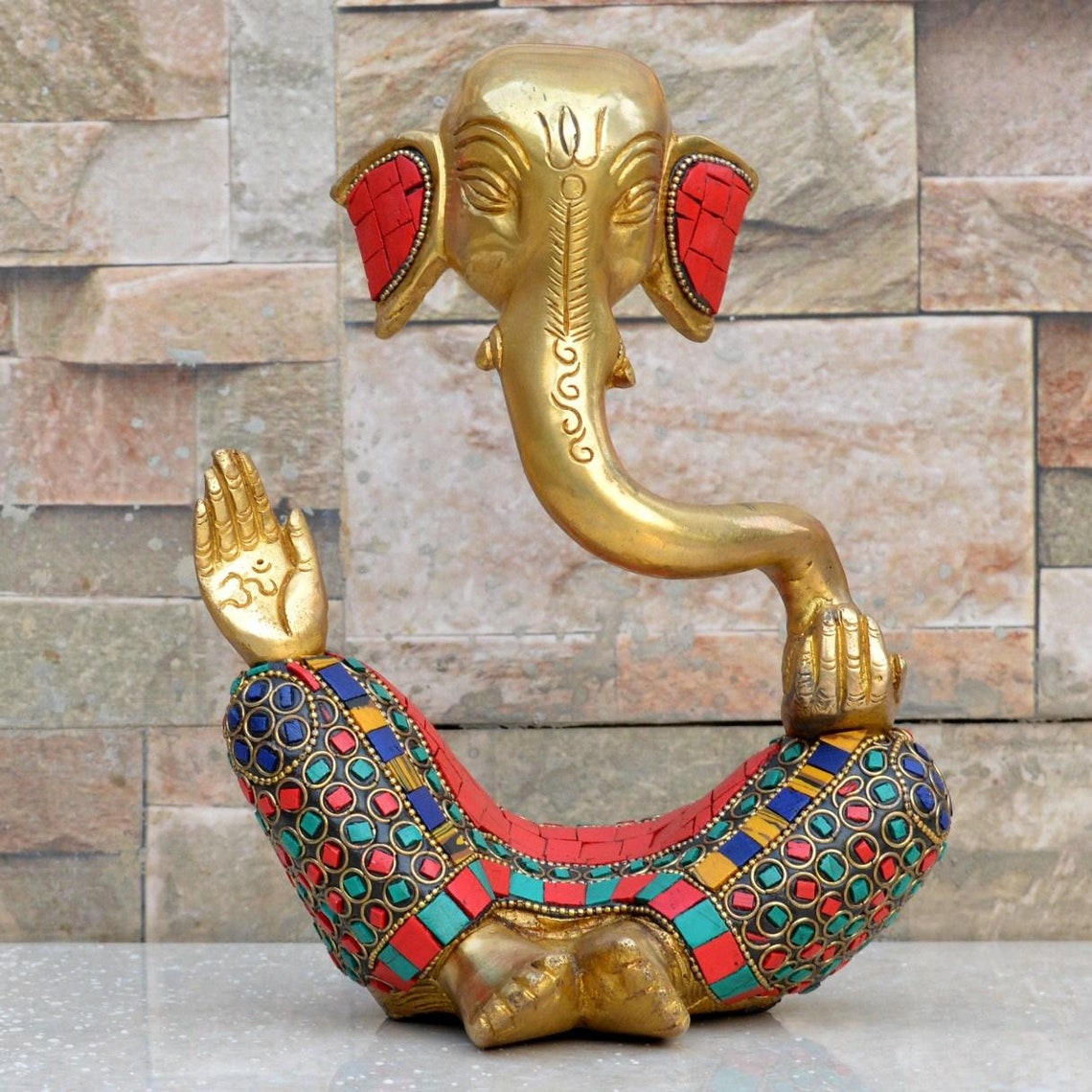Brass Ganesh Idol With Decorative Work Unique Gift and Home Antique ...