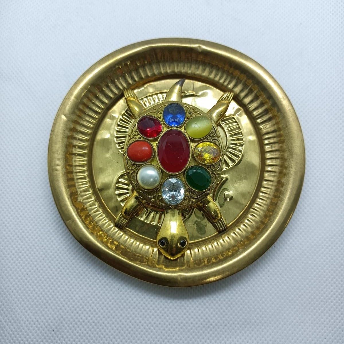 Navgrah Stones Gold Plated Tortoise With Plate for Pooja and Temple Use ...