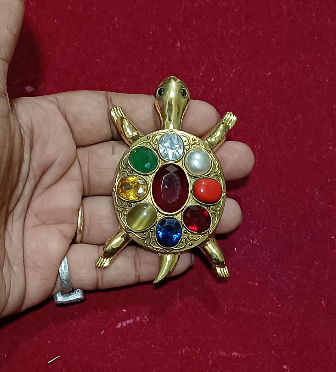 Navgrah Stones Gold Plated Tortoise With Plate for Pooja and Temple Use ...