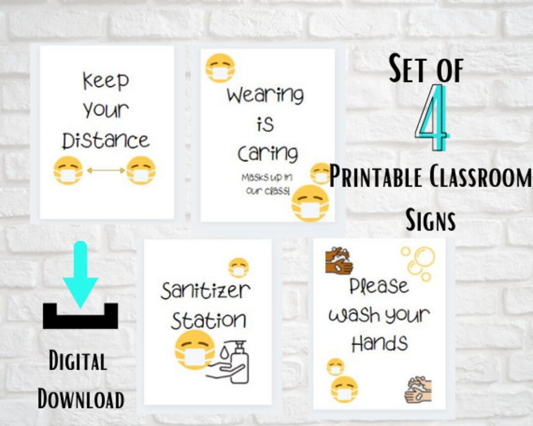 School Classroom, Covid Safety Signs - Printable, In-person Learning ...