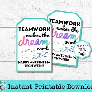 Anesthesia Tech Week Gift Tags: Teamwork Printable (digital Download ...