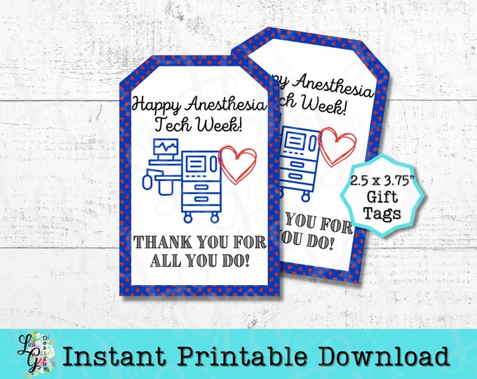 Anesthesia Tech Week Printable Tag Instant Digital Download Thanks ...