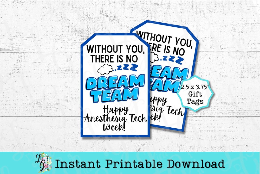 Anesthesia Tech Week Printable Tag Instant Digital Download Dream Team ...