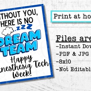 Anesthesia Tech Week Printable Sign Instant Digital Download Dream Team ...