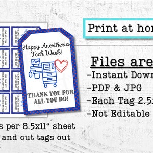 Anesthesia Tech Week Printable Tag Instant Digital Download Thanks ...