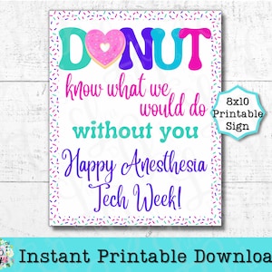 Anesthesia Tech Week Printable Sign Instant Digital Download Donut ...