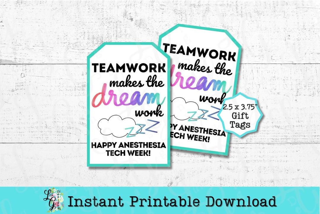 Anesthesia Tech Week Gift Tags: Teamwork Printable (digital Download ...