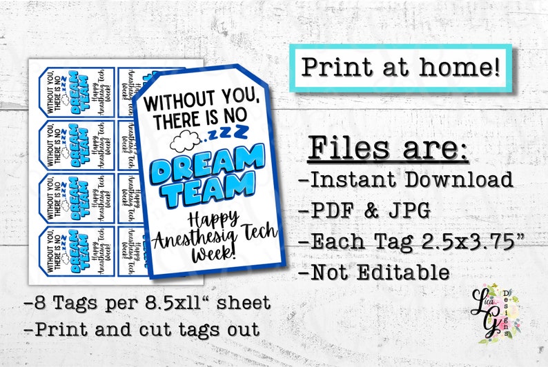 Anesthesia Tech Week Printable Tag Instant Digital Download Dream Team ...