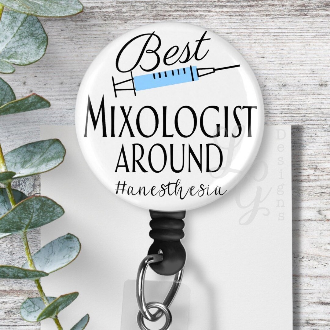 Anesthesia Badge Reel Best Mixologist CRNA Badge Reel Lanyard Carabiner ...