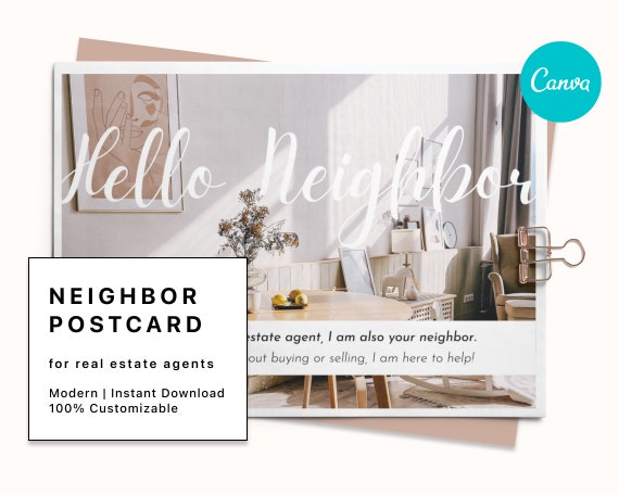 Real Estate Postcards Hello Neighbor Card Realtor Farming - Etsy