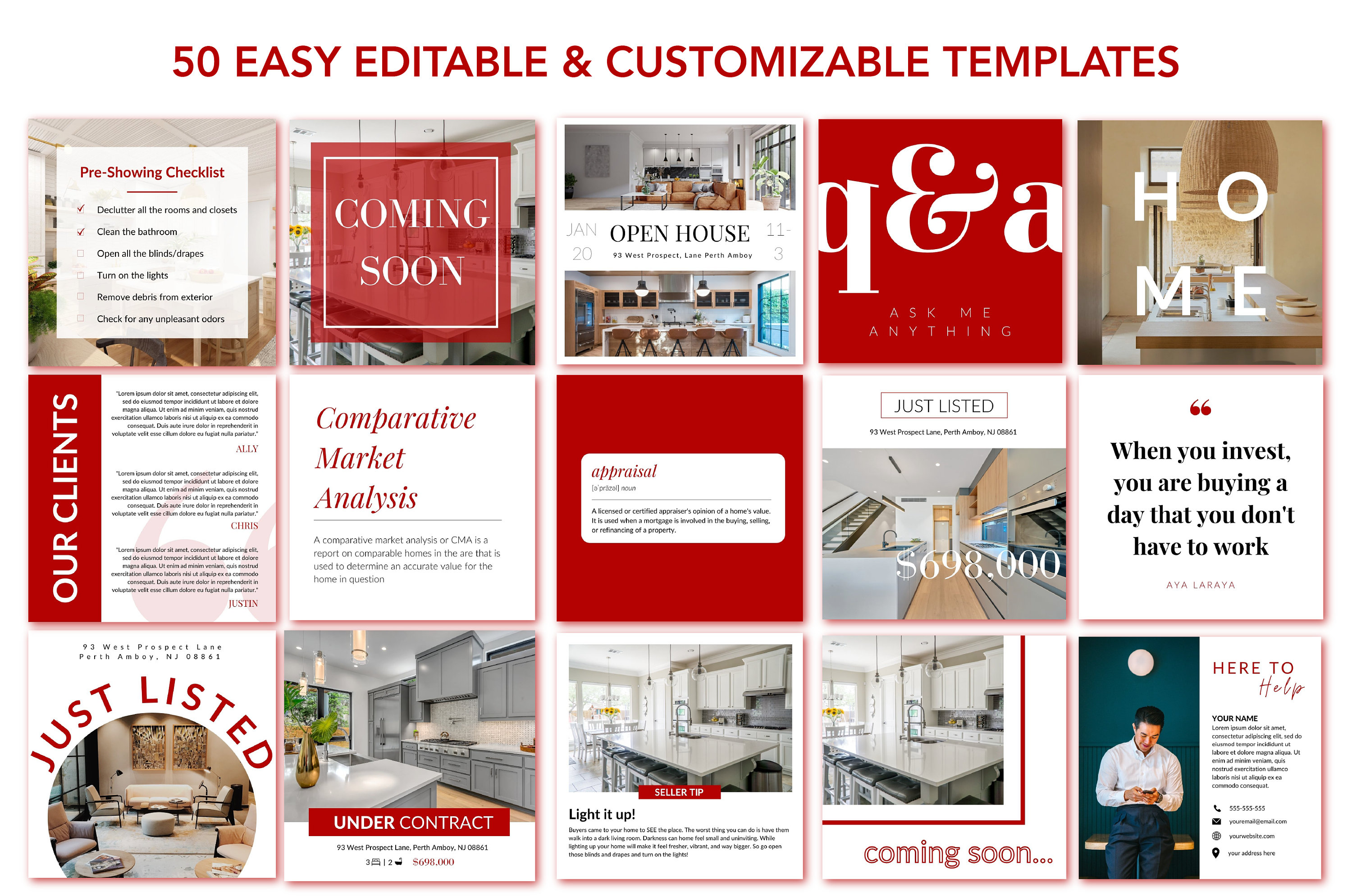 50 Real Estate Social Media Templates | Red Realtor Marketing | Realtor ...