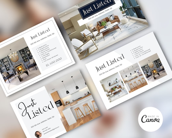 10 Real Estate Just Listed Postcards & Facebook Posts Instant - Etsy