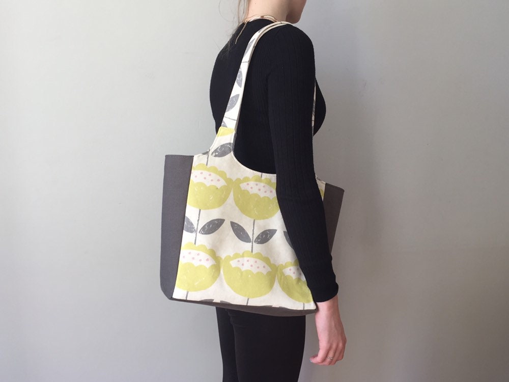 Handmade Fabric Tote Bag: Green & Brown Shoulder Bag - Etsy