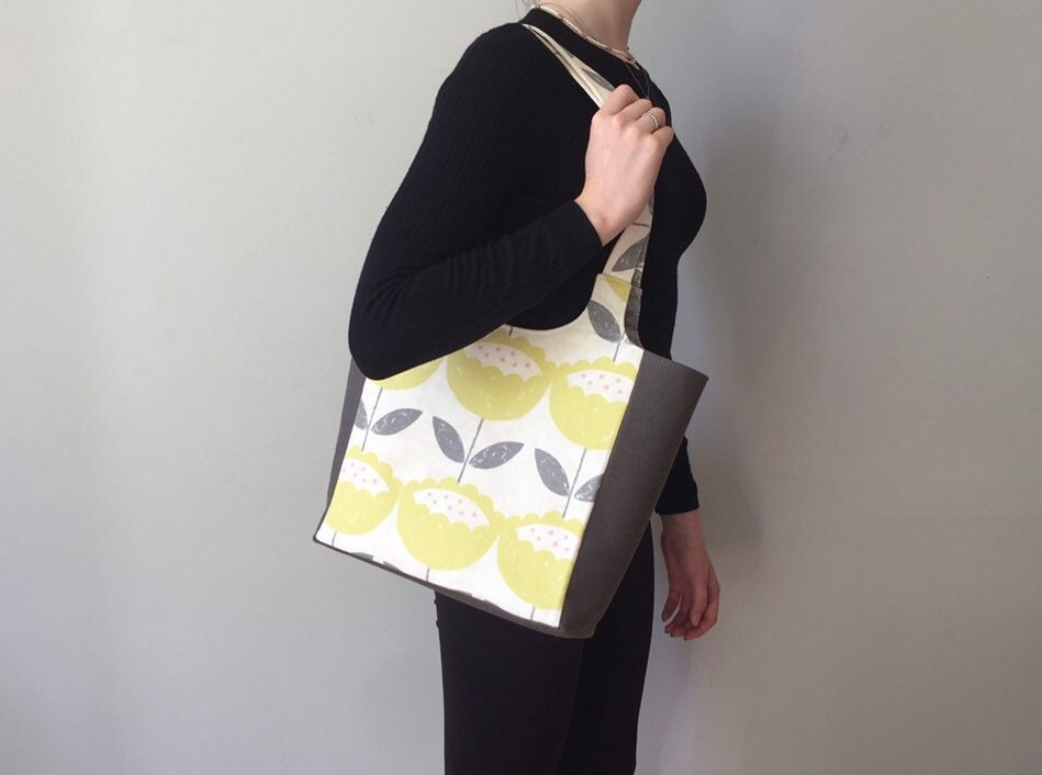 Handmade Fabric Tote Bag: Green & Brown Shoulder Bag - Etsy