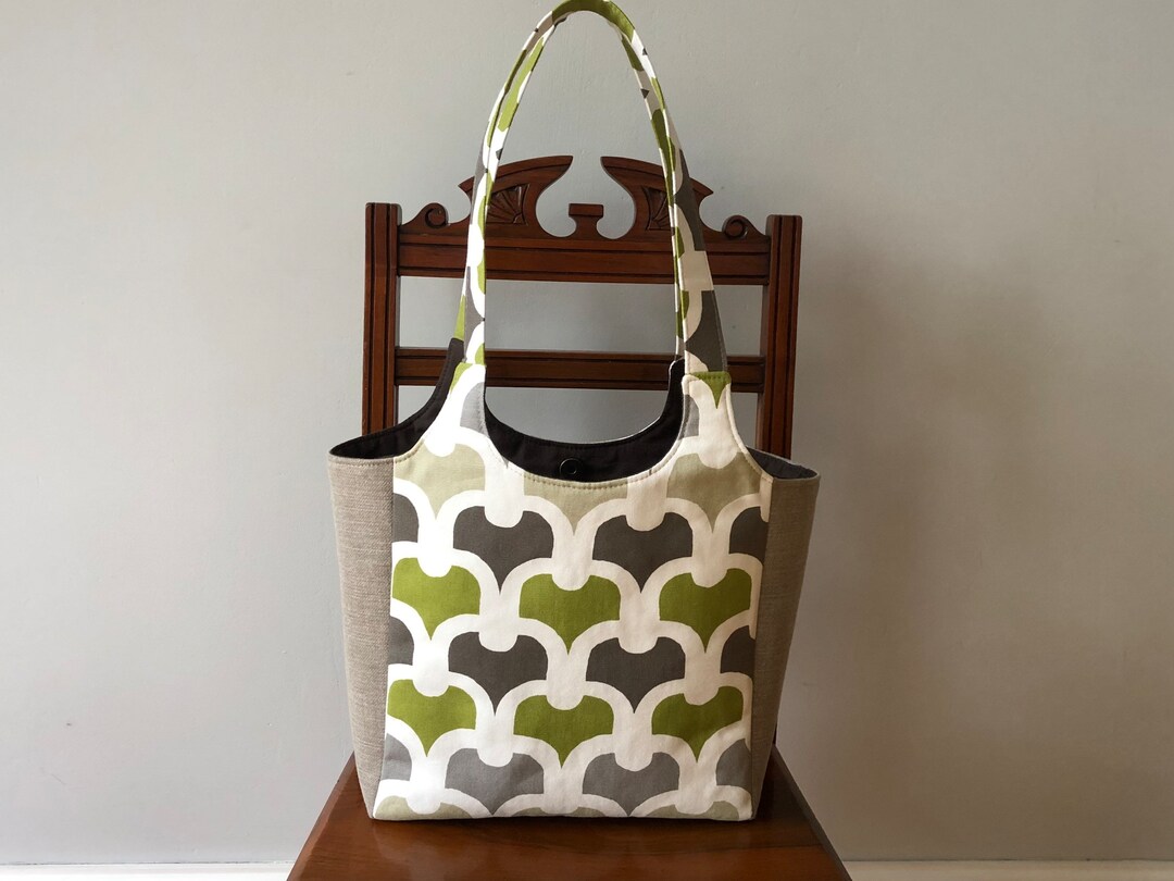 Handmade Fabric Tote Bag: Green & Brown Shoulder Bag - Etsy