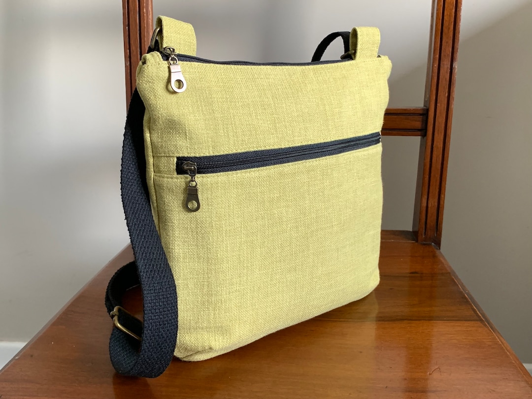 Fabric Cross Body Bag / Chartreuse Fabric Bag / Lightweight Handmade ...