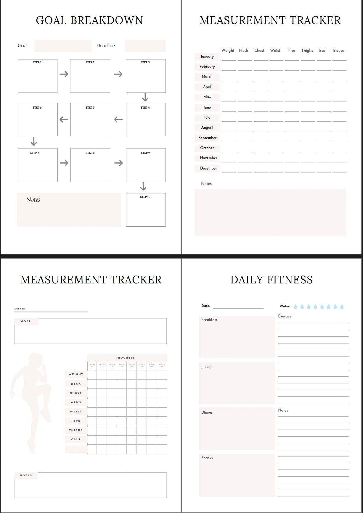 Ultimate Fitness Planner Template Daily Workout Log, Meal & Water ...