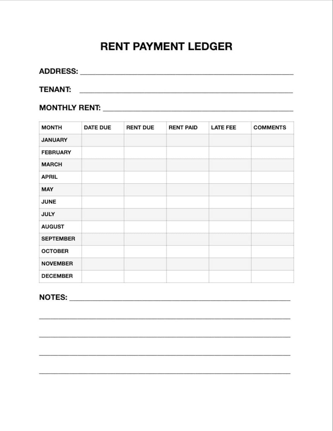 Rent Payment Ledger. Rental Payment Tracker. Monthly Rent Payment ...