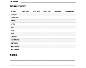Rent Payment Ledger. Rental Payment Tracker. Monthly Rent - Etsy