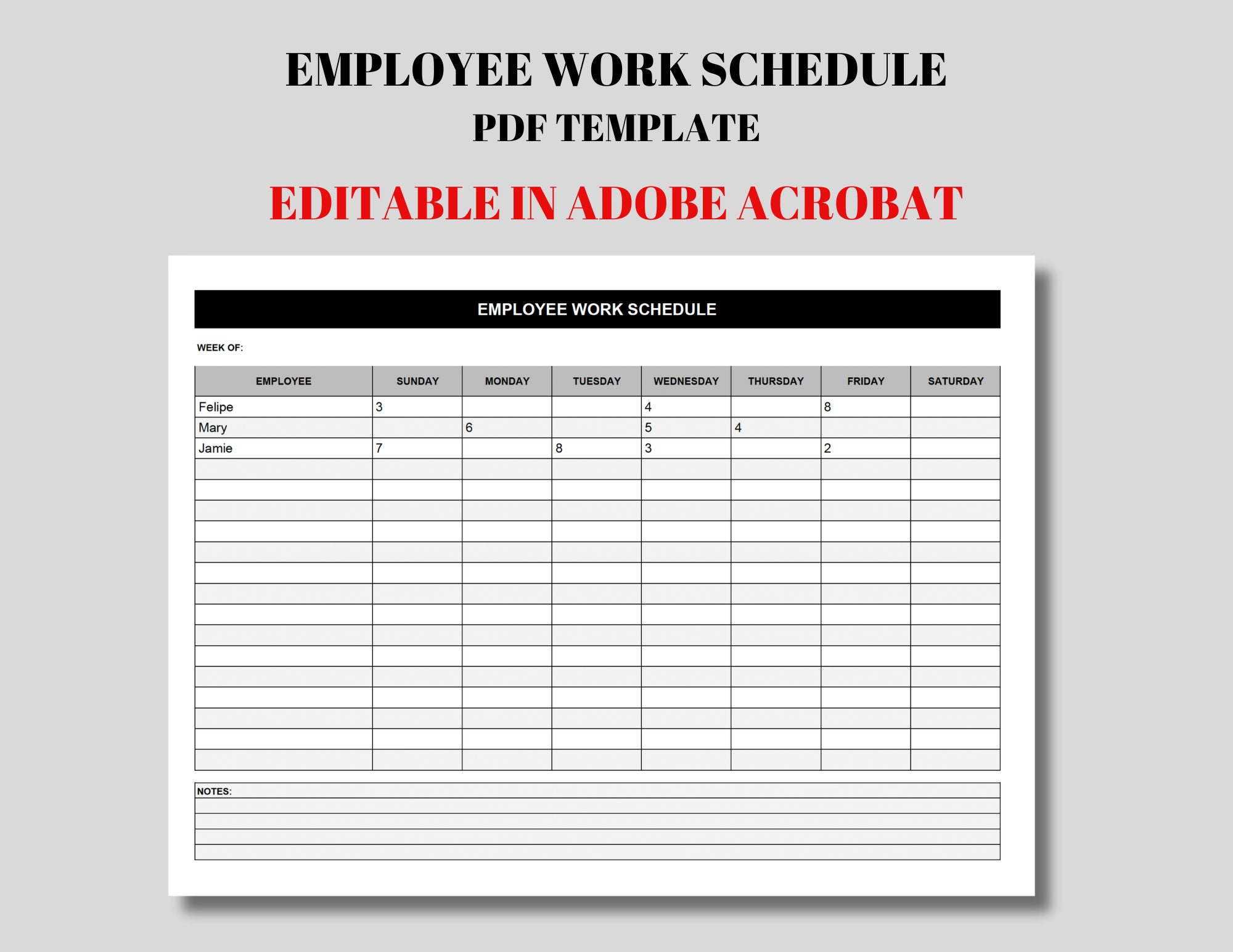 Employee Work Schedule PDF. Employee Time Sheet. Employee Schedule ...