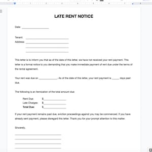 Late Rent Notice. Google Docs/microsoft Word. Late Rent Payment ...