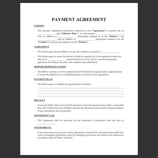 Payment Agreement Contract - Etsy