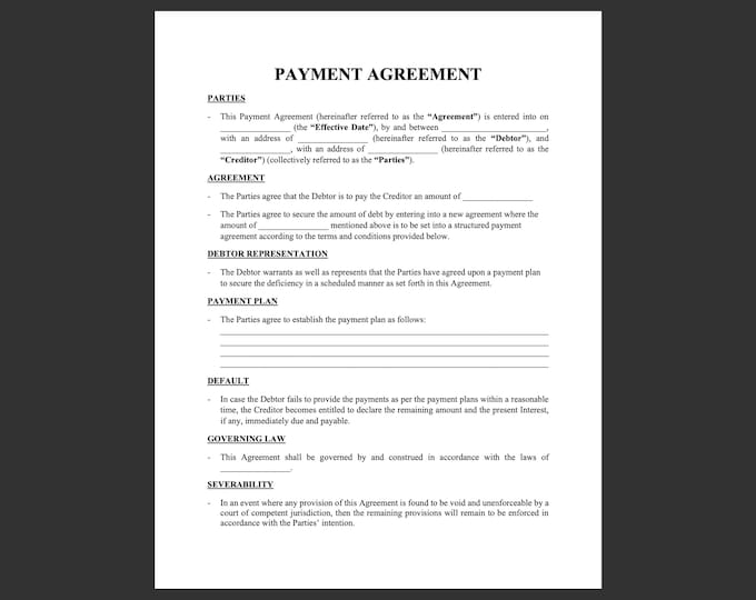Editable Payment Contract Template, Payment Plan Agreement, Repayment ...