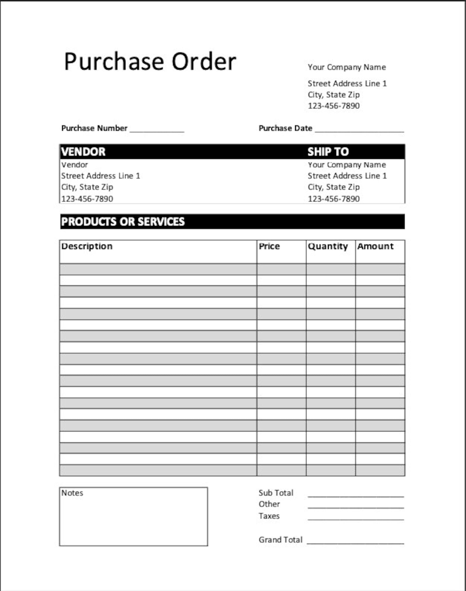 Purchase Order Template. Pdf/google Docs/microsoft Word. Purchase Order ...