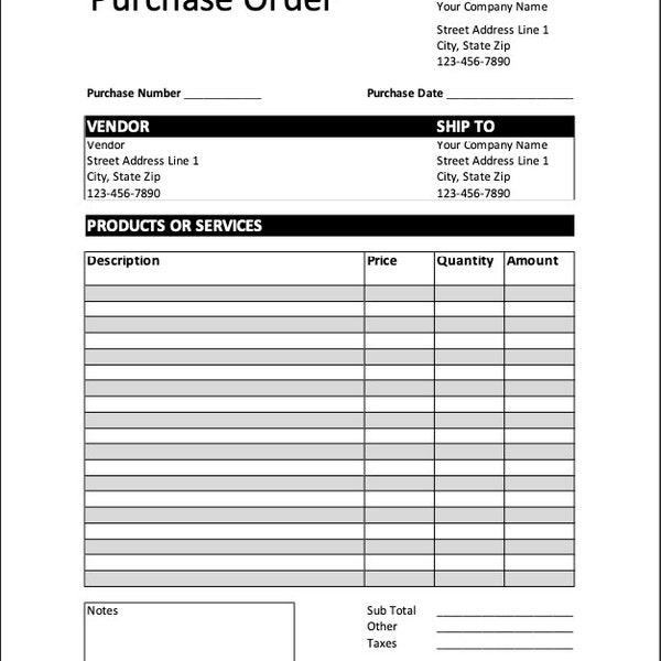 Word Purchase Order Template - Etsy