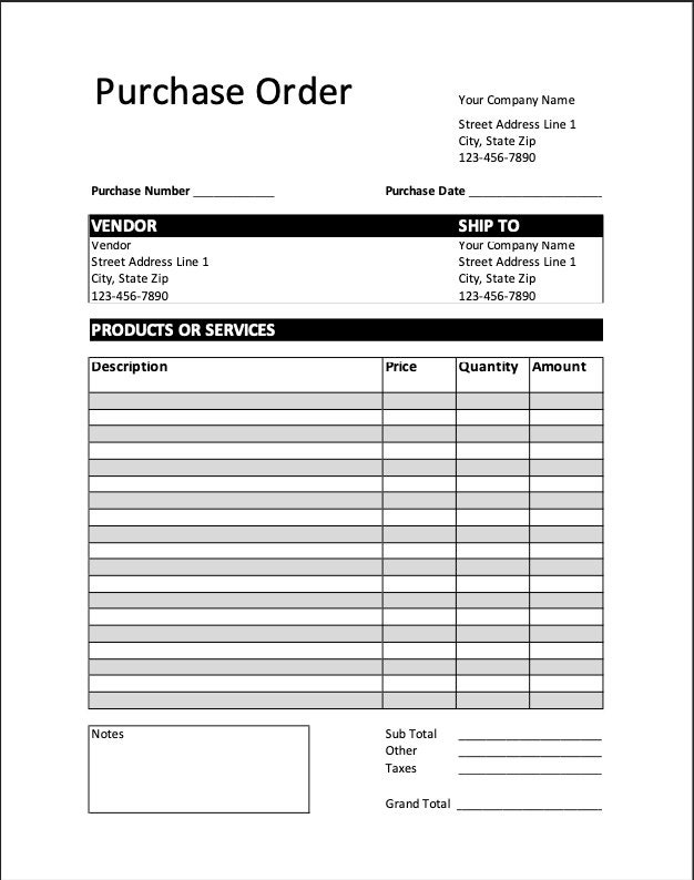 Purchase Order Template. Pdf/google Docs/microsoft Word. Purchase Order ...