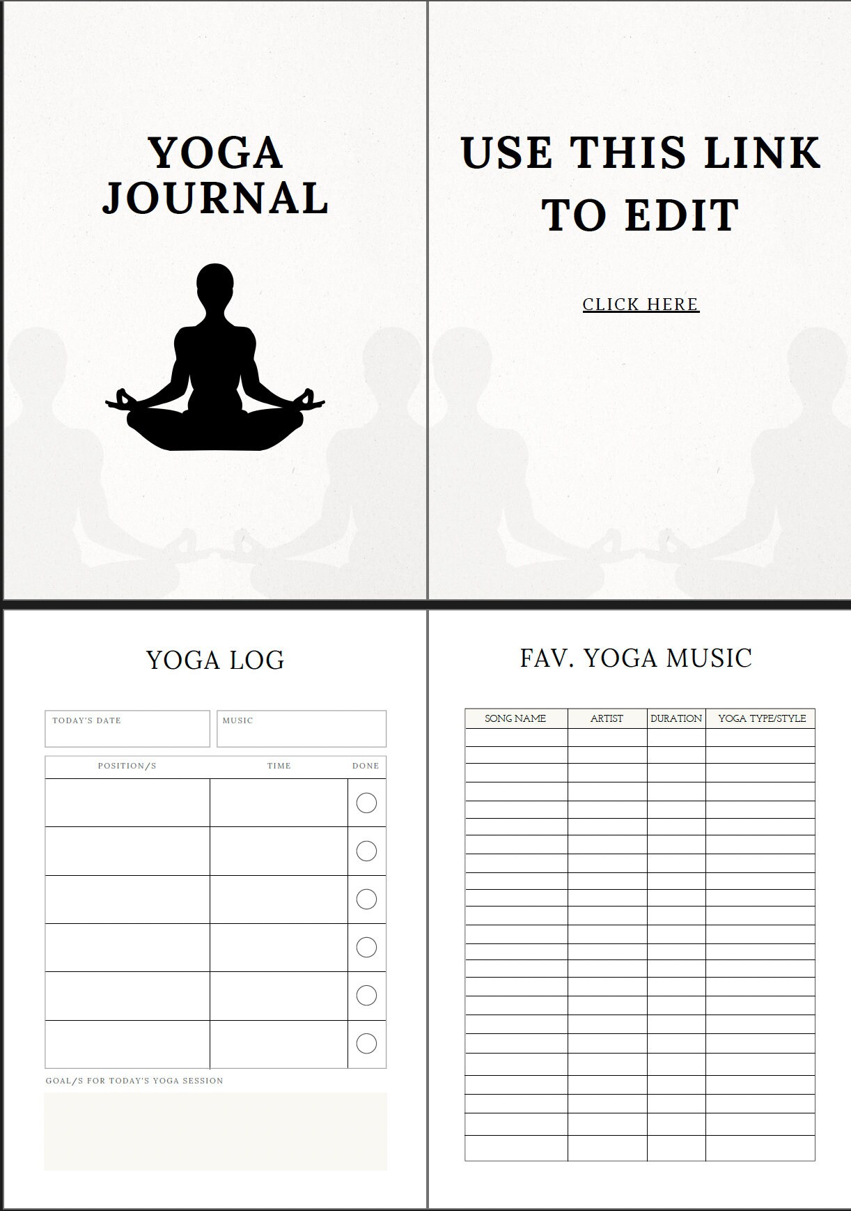Comprehensive Yoga Journal Template Pose Tracker, Meditation Log, Daily ...