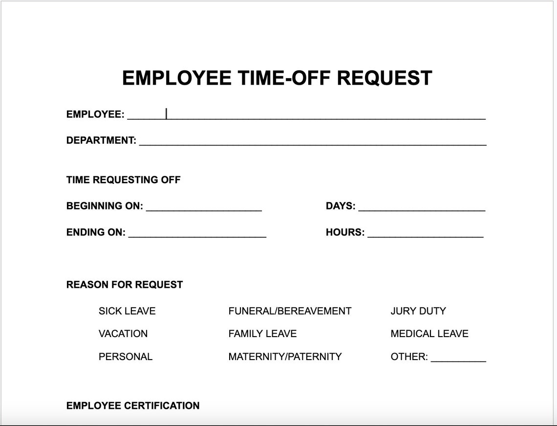 Employee Time-off Request Template. Vacation Request Form. PTO Request ...