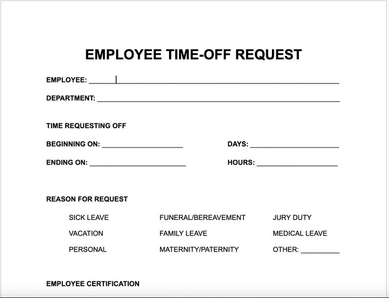 Employee Time-off Request Template. Vacation Request Form. PTO Request ...