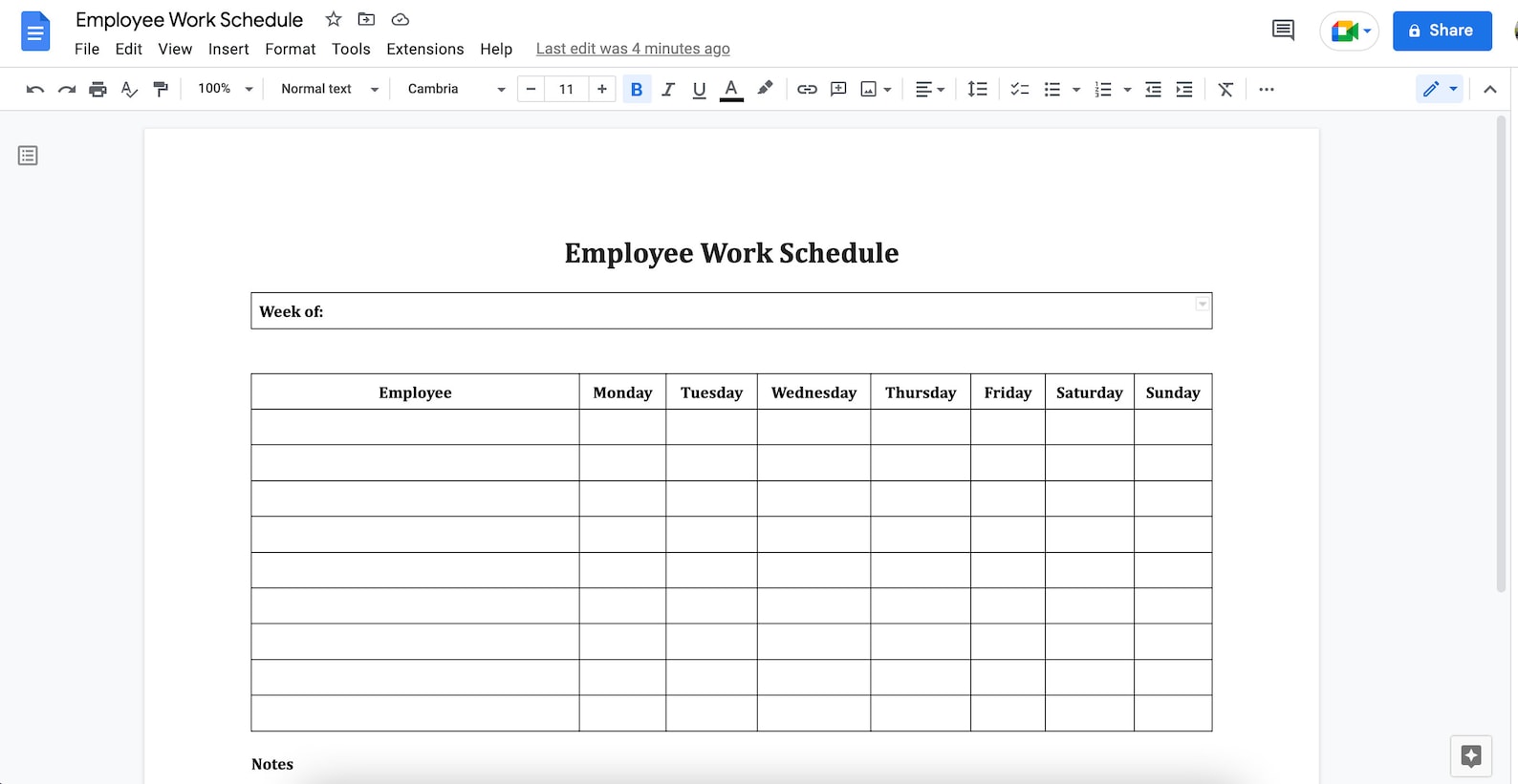 Employee Work Schedule. Pdf/google Docs. Employee Time Sheet. Employee ...