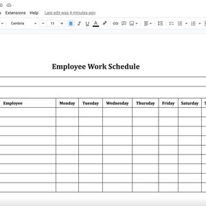 Employee Work Schedule. Pdf/google Docs. Employee Time Sheet. Employee ...