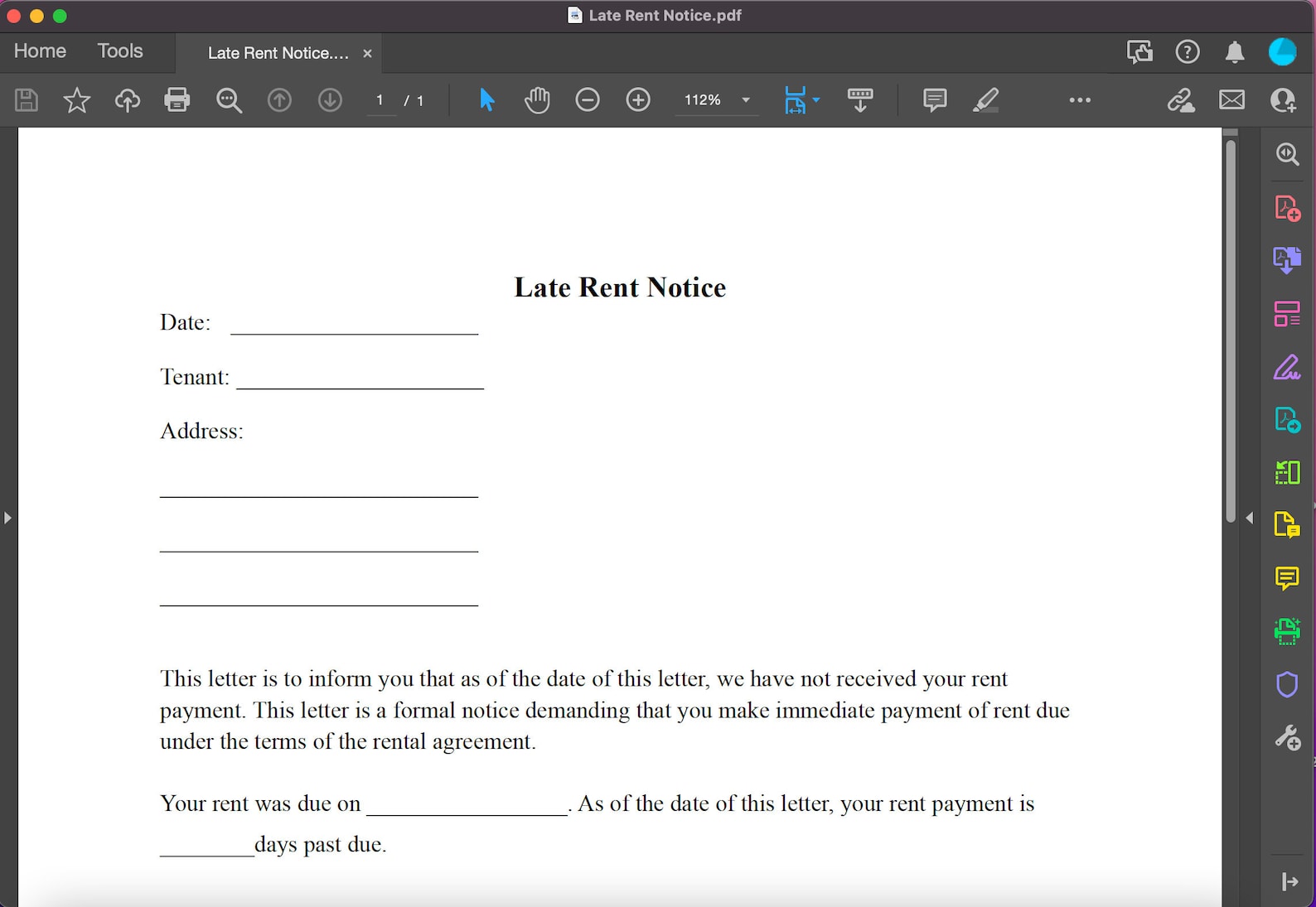 Late Rent Notice Template Editable PDF | Landlord Form Tenant Late ...